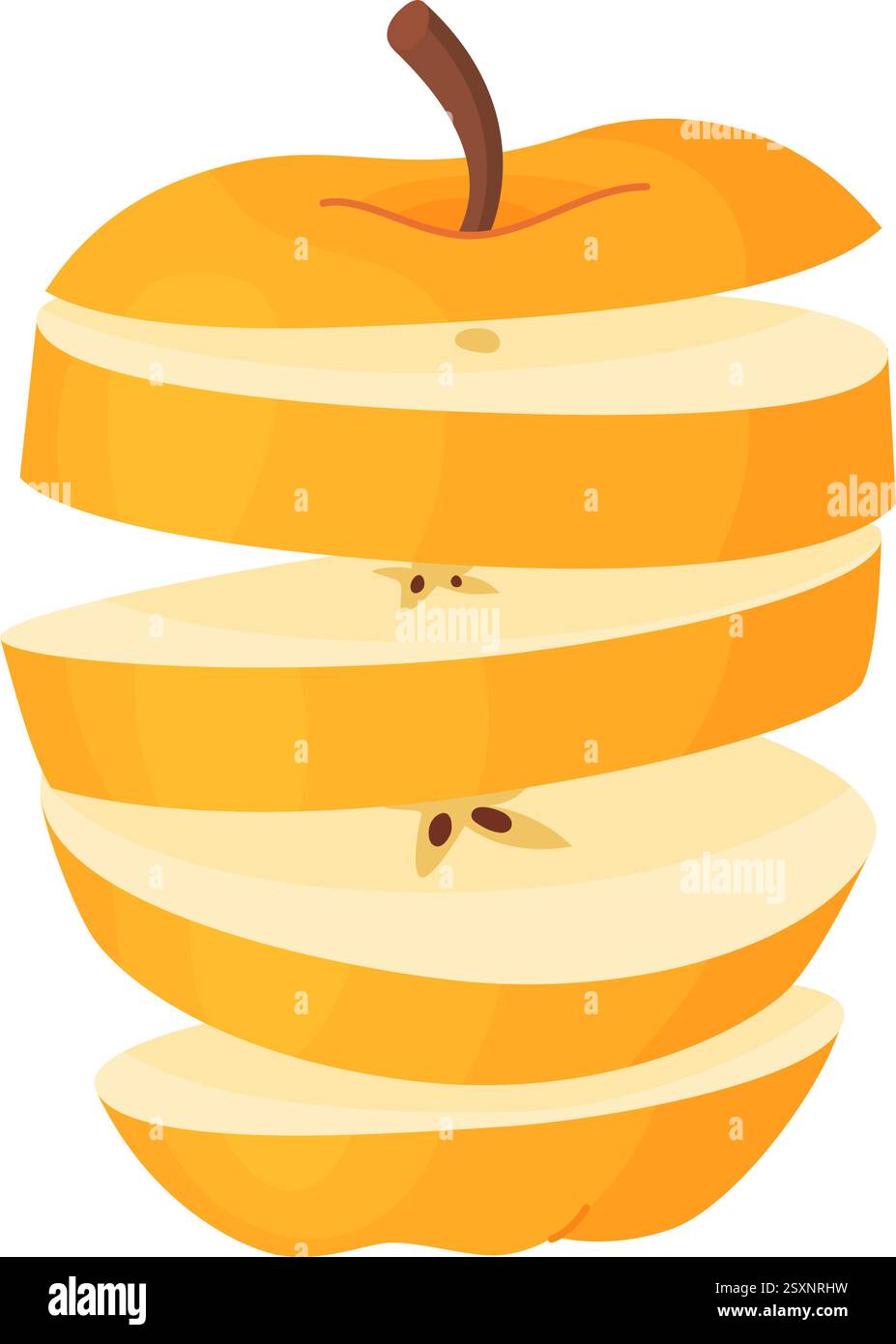 Chopped apple flies in the air. Yellow ripe half apple slices, fresh ...