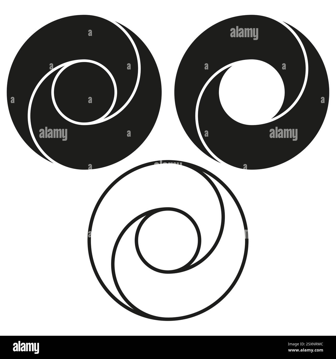 Triple spiral icon. Abstract geometric symbol. Rotating circular shape ...