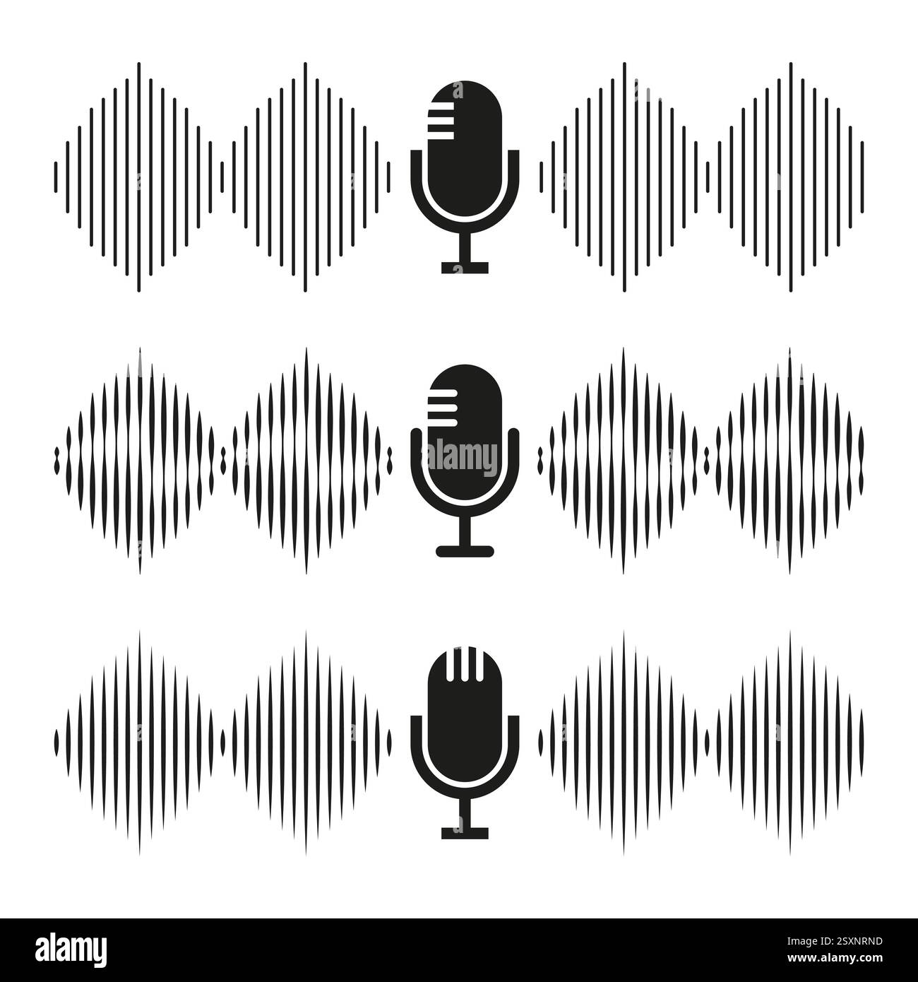 Microphone audio icon. Black sound waves. Voice recording symbol ...