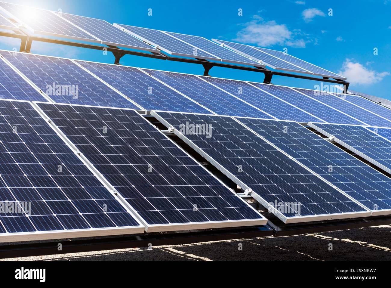 Multilevel Bifacial solar panel structure at a solar power plant Stock ...