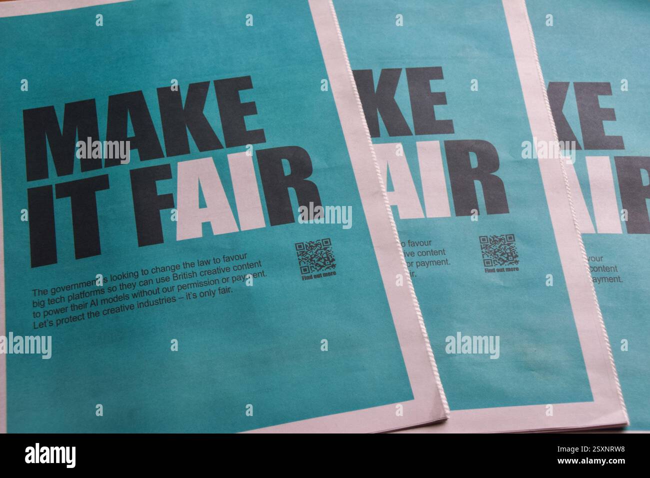 London, UK. 25th February 2025. Make It Fair on the front pages of UK ...