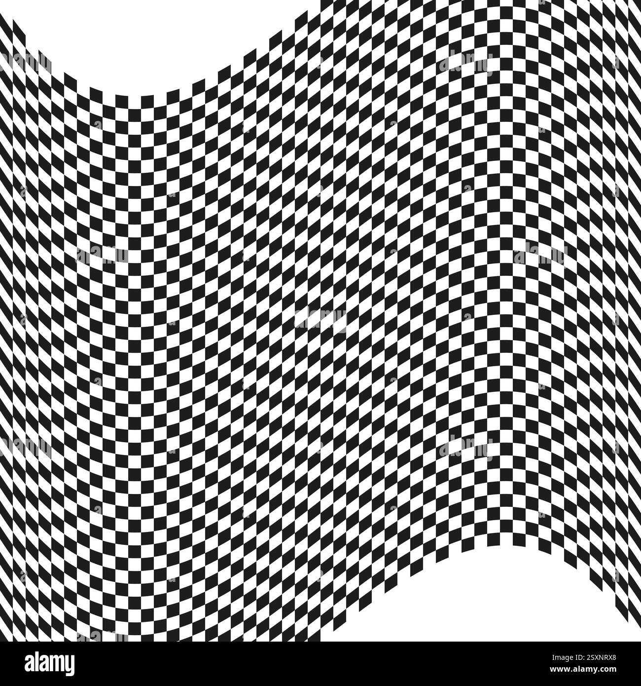 Wavy checkerboard pattern. Black white abstract. Optical illusion shape. Distorted geometric ...