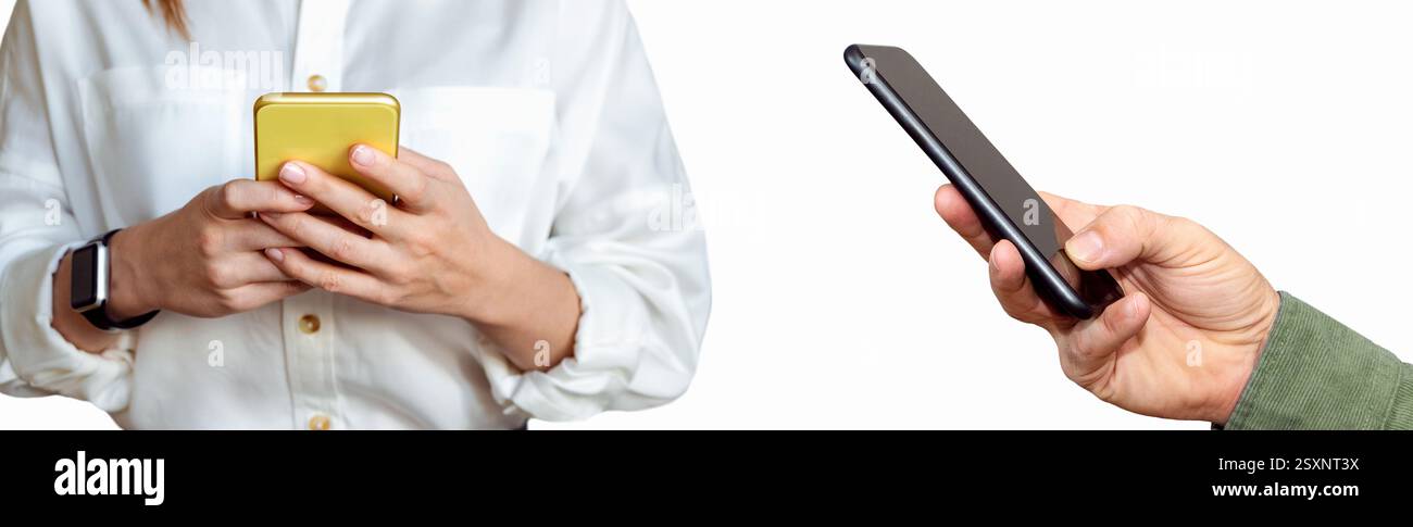 People using their smart phones isolated on white background Stock ...