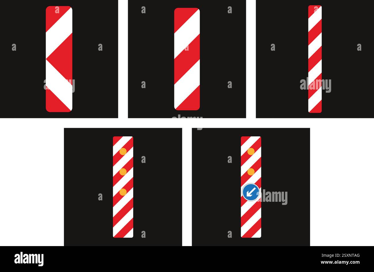 Set of delineator posts indicating various road signs, ensuring safety ...