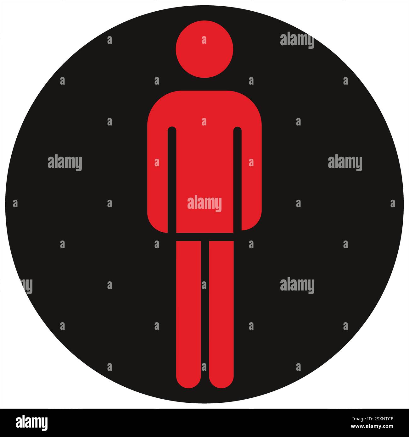 Simple red person icon standing within black circle, symbolizing ...