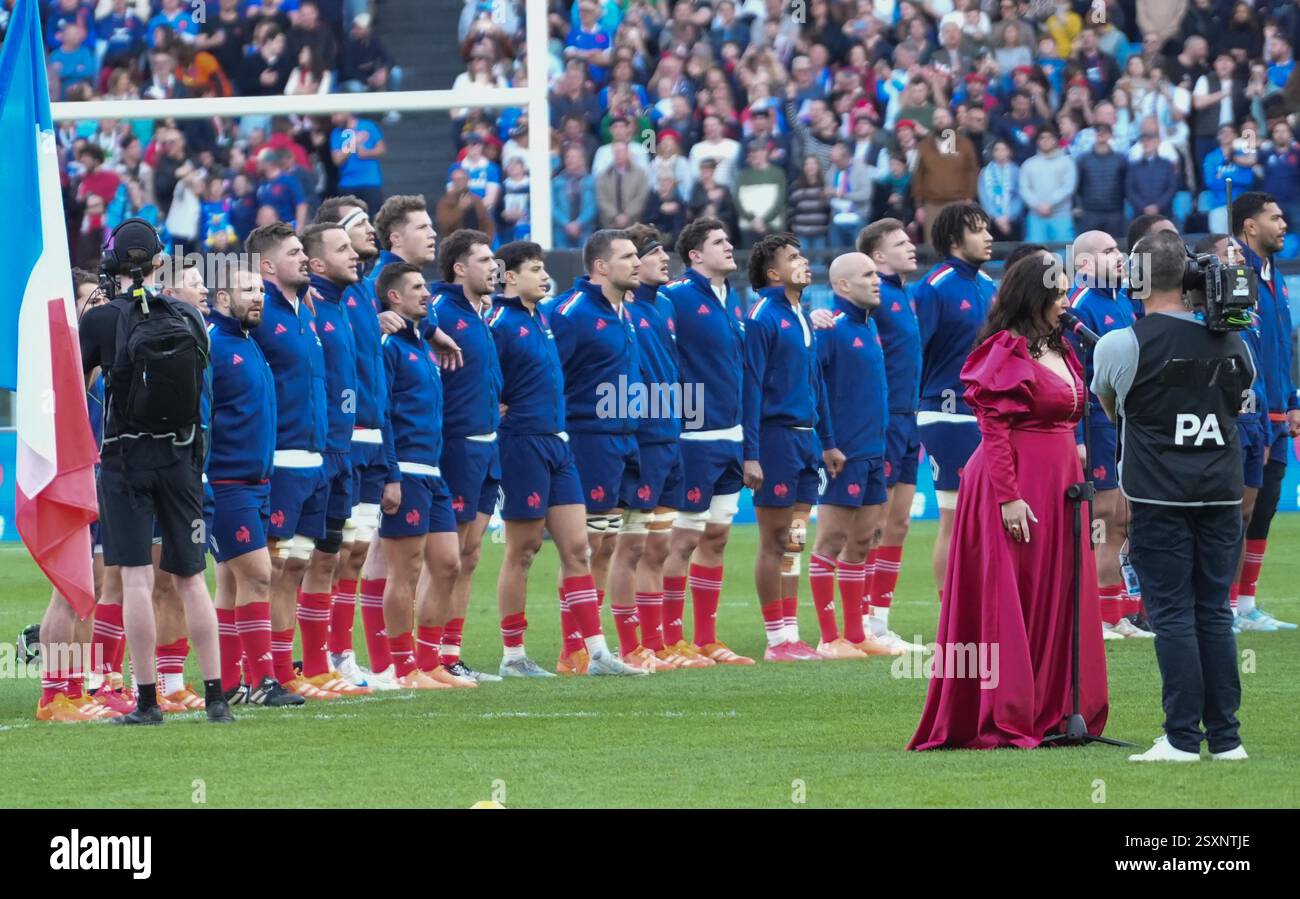 Team France during the 2025 Six Nations Championship, rugby union match between Italy and France ...