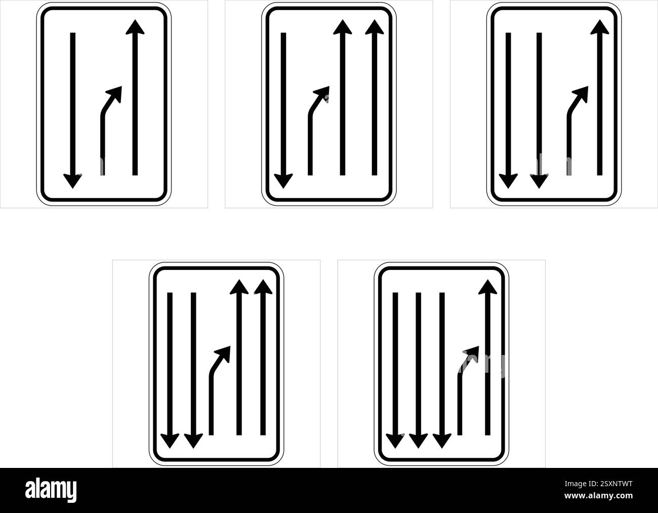 Five regulatory road signs indicating permitted driving directions in ...