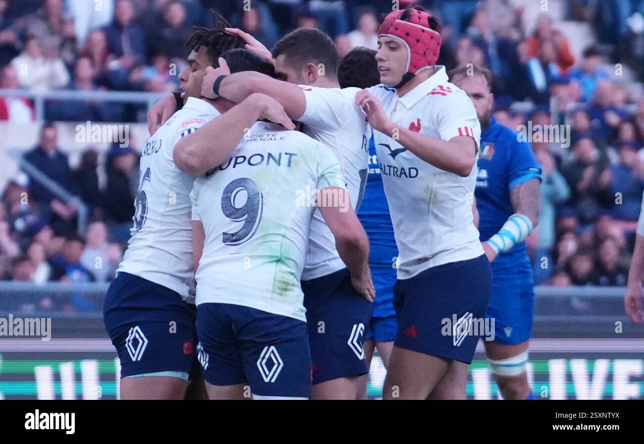 Celebration TRY Antoine Dupont of France during the 2025 Six Nations Championship, rugby union ...