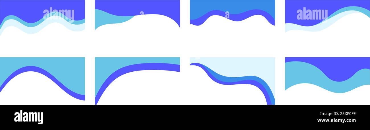 Modern abstract wave header designs in shades of blue with dynamic flow ...