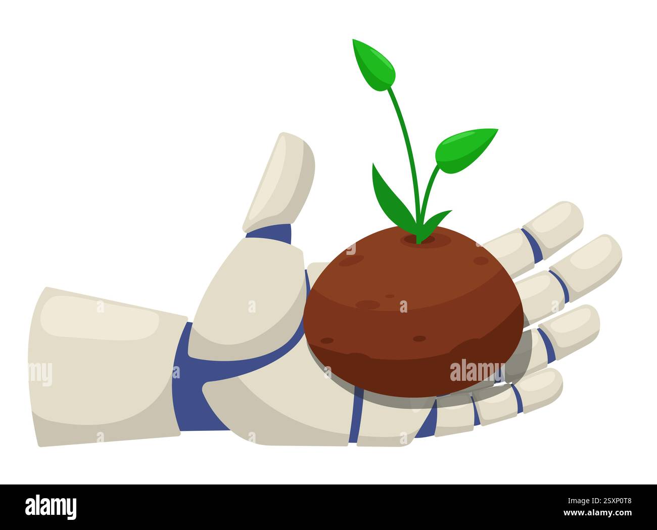 Robot hand holding sprout. Innovation technology. Android growing plant ...