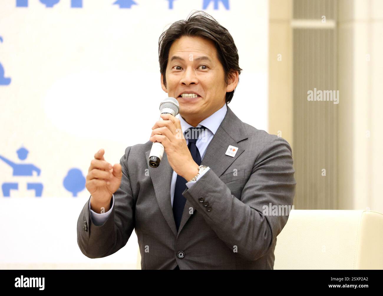 Tokyo, Japan. 25th Feb, 2025. Japanese actor Yuji Oda accompanied by the official mascot of the ...