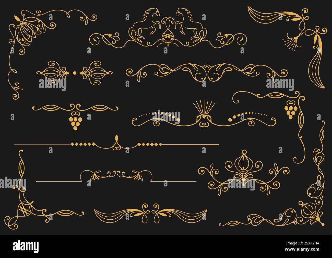 Art deco dividers and corners. Vintage elegant elements. Golden ...