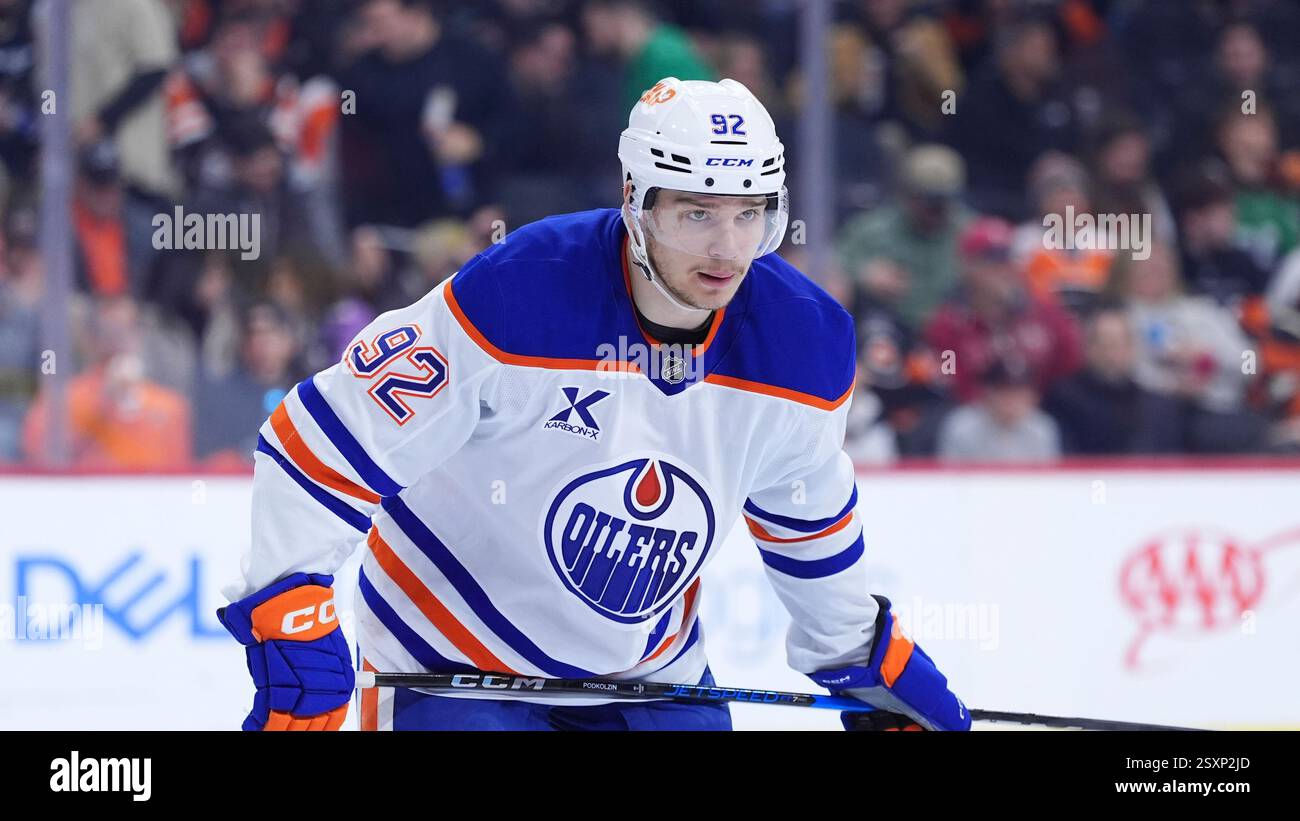 Edmonton Oilers' Vasily Podkolzin plays during an NHL hockey game ...