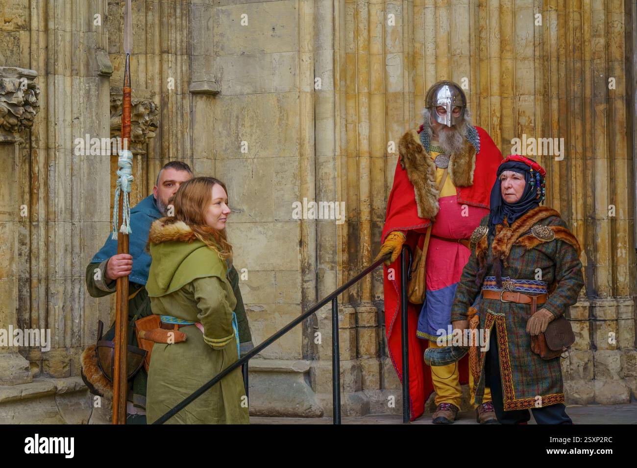 Historical Viking characters dressed in fur and armour stand in regal ...