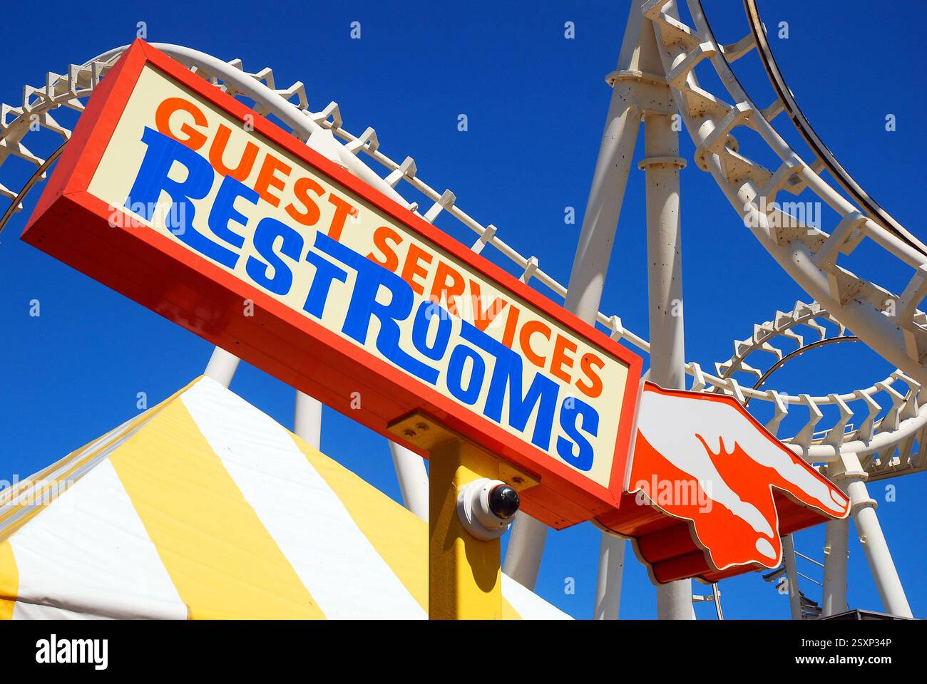 A funky signs points the way to the restrooms in Wildwood, New Jersey ...