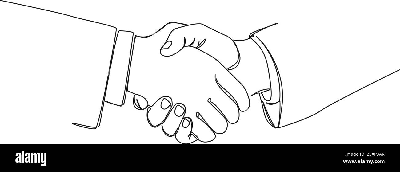 continuous single line drawing of two businessmen shaking hands, line ...