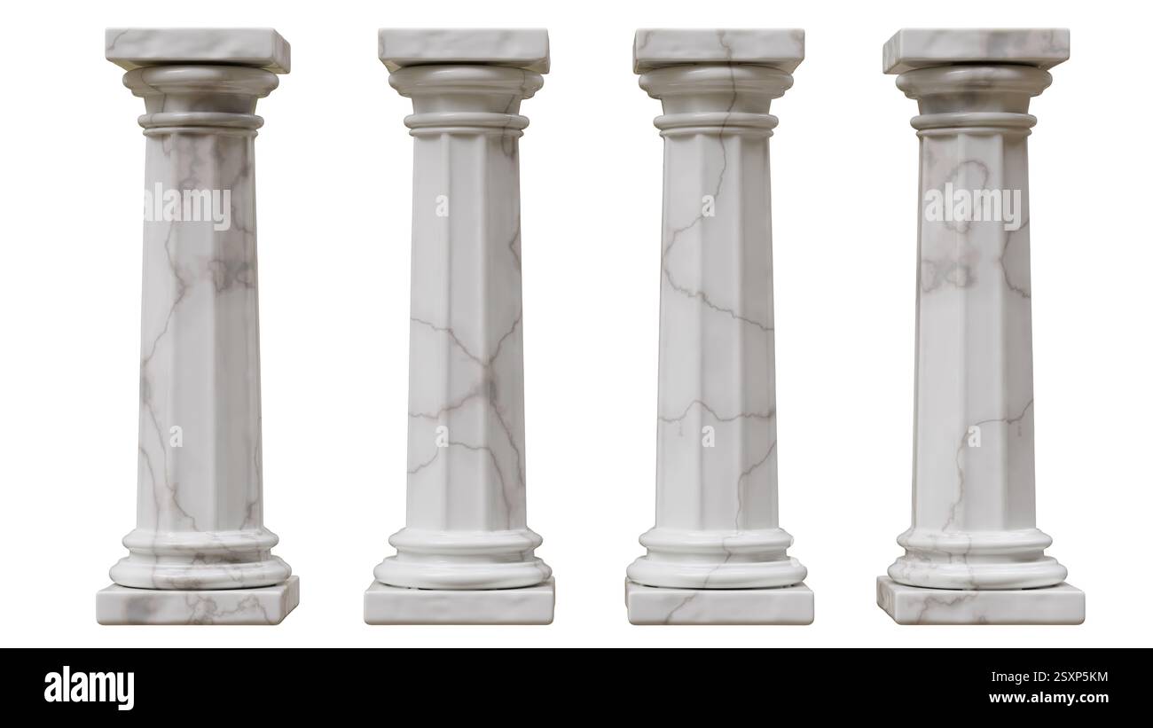 Four marble pillars columns ancient Greek isolated on white, 3d render ...