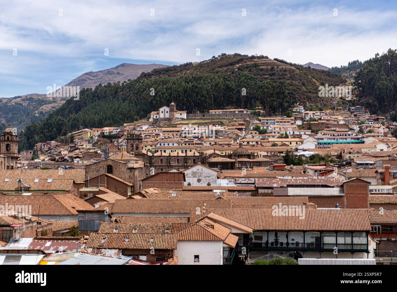 View of Cusco Peru, Featuring Colonial Buildings, Traditional Red Roofs ...