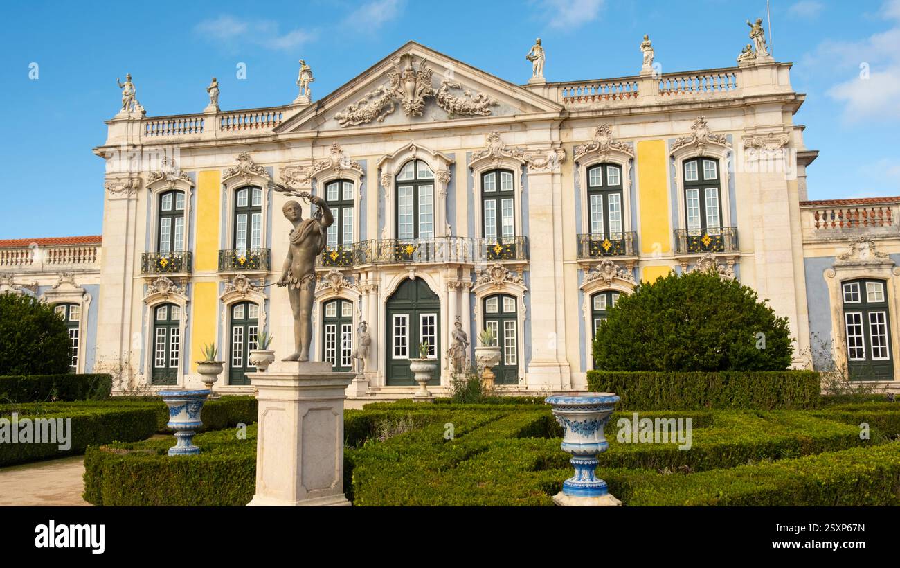 Topiary, fountains and statues in the formal gardens in front of the ...