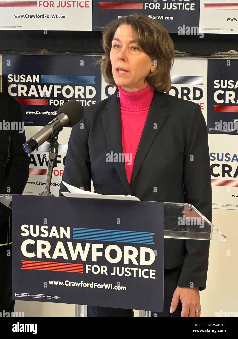 Wisconsin Supreme Court candidate Susan Crawford takes questions at a ...
