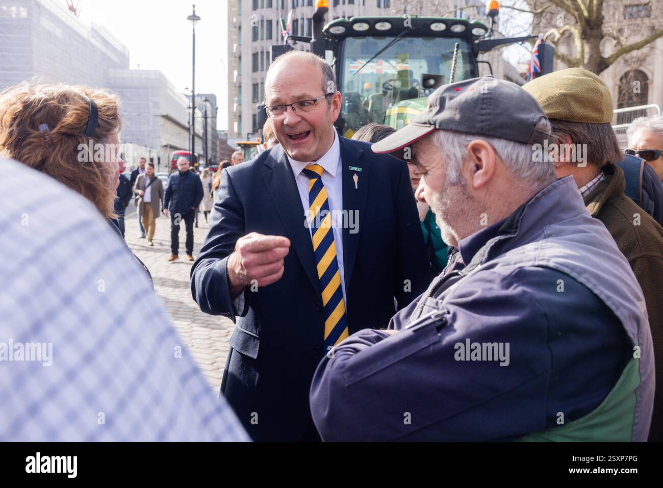 London, UK. 25 FEB, 2025. Tom Bradshaw, president of the NFU speaks to ...