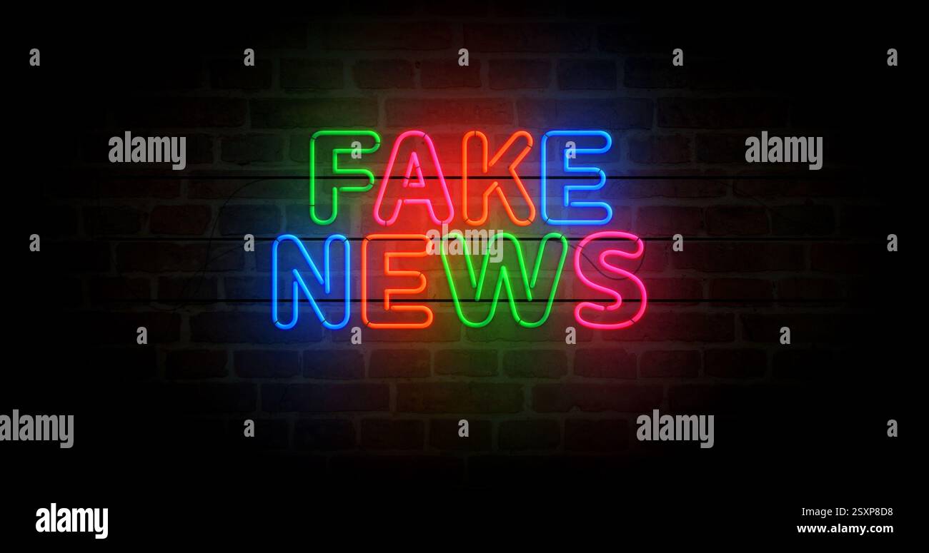 Fake news hoax neon symbol. Propaganda and disinformation light color ...