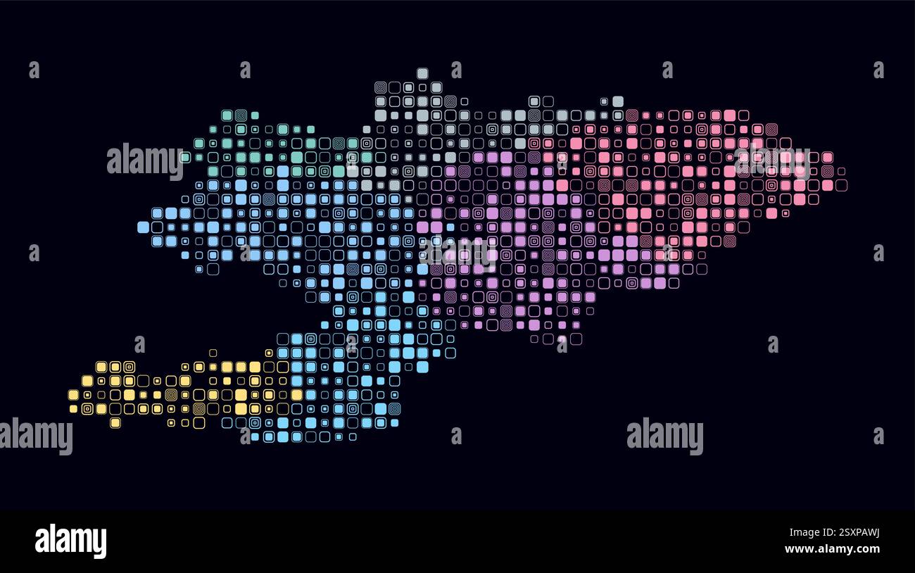 Kyrgyzstan, shape of the country built of colored cells. Digital style ...