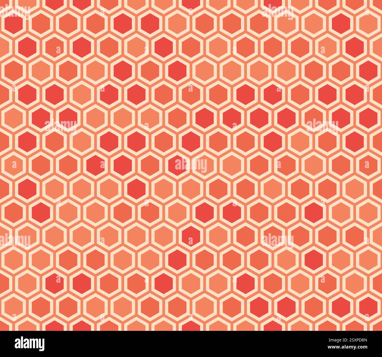 Hexagon geometric shapes background. Plain hexagon net with inner solid cells. Red color tones ...