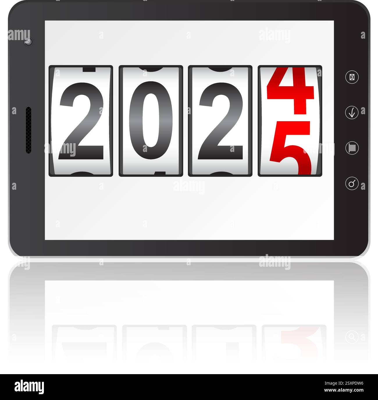 Tablet PC computer with 2025 New Year counter isolated on white ...