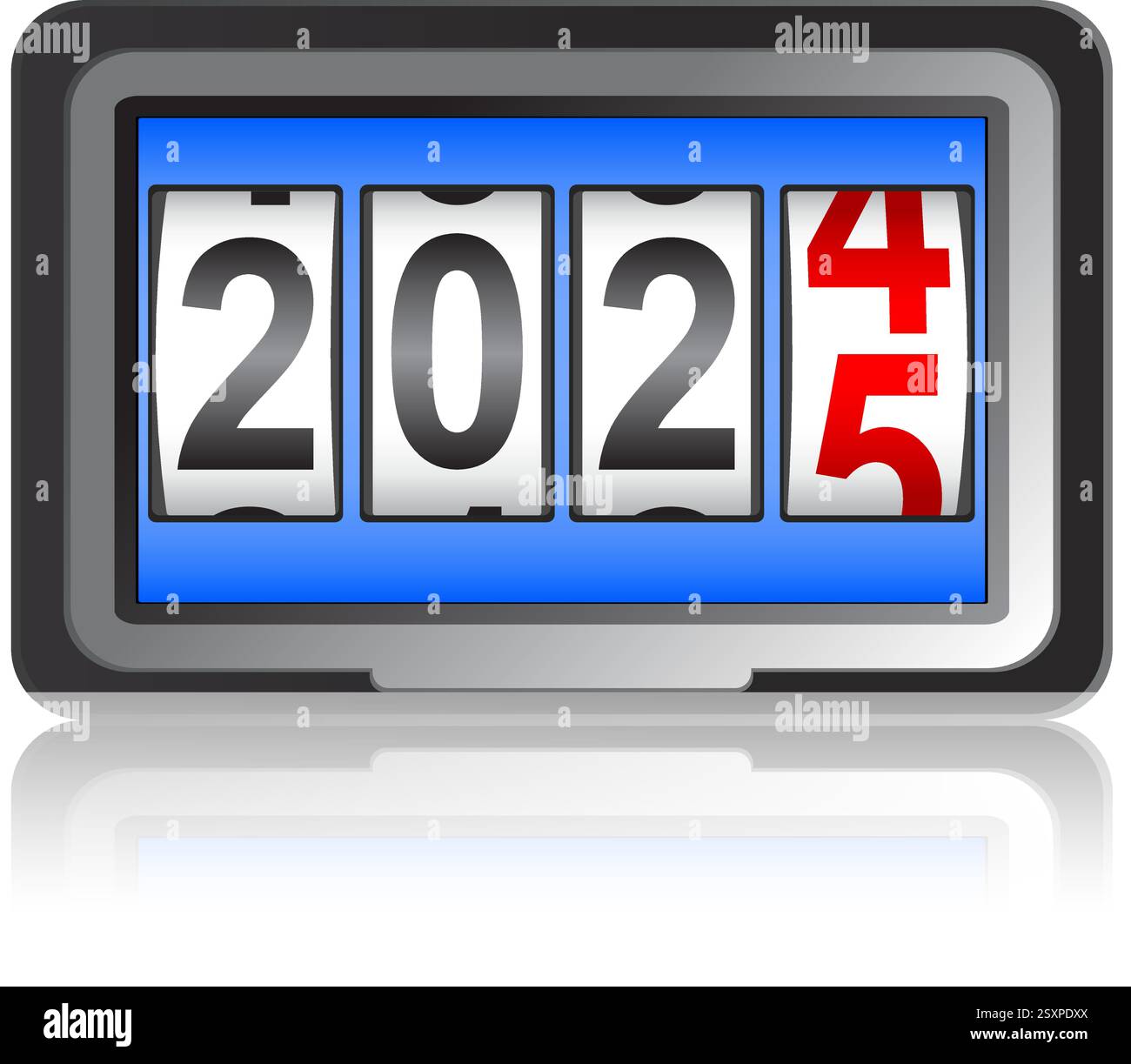 Modern digital counter with the number of the new year 2025 on a white ...