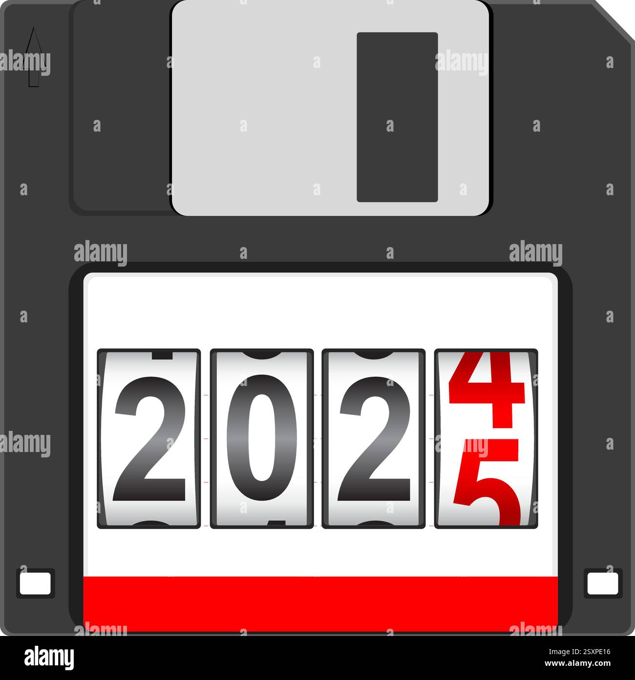 Old floppy disc for computer data storage with 2025 New Year counter ...