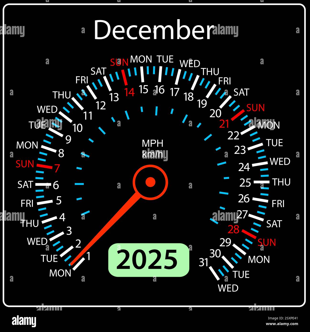 Speedometer in the form of a calendar for 2025 December Stock Vector ...