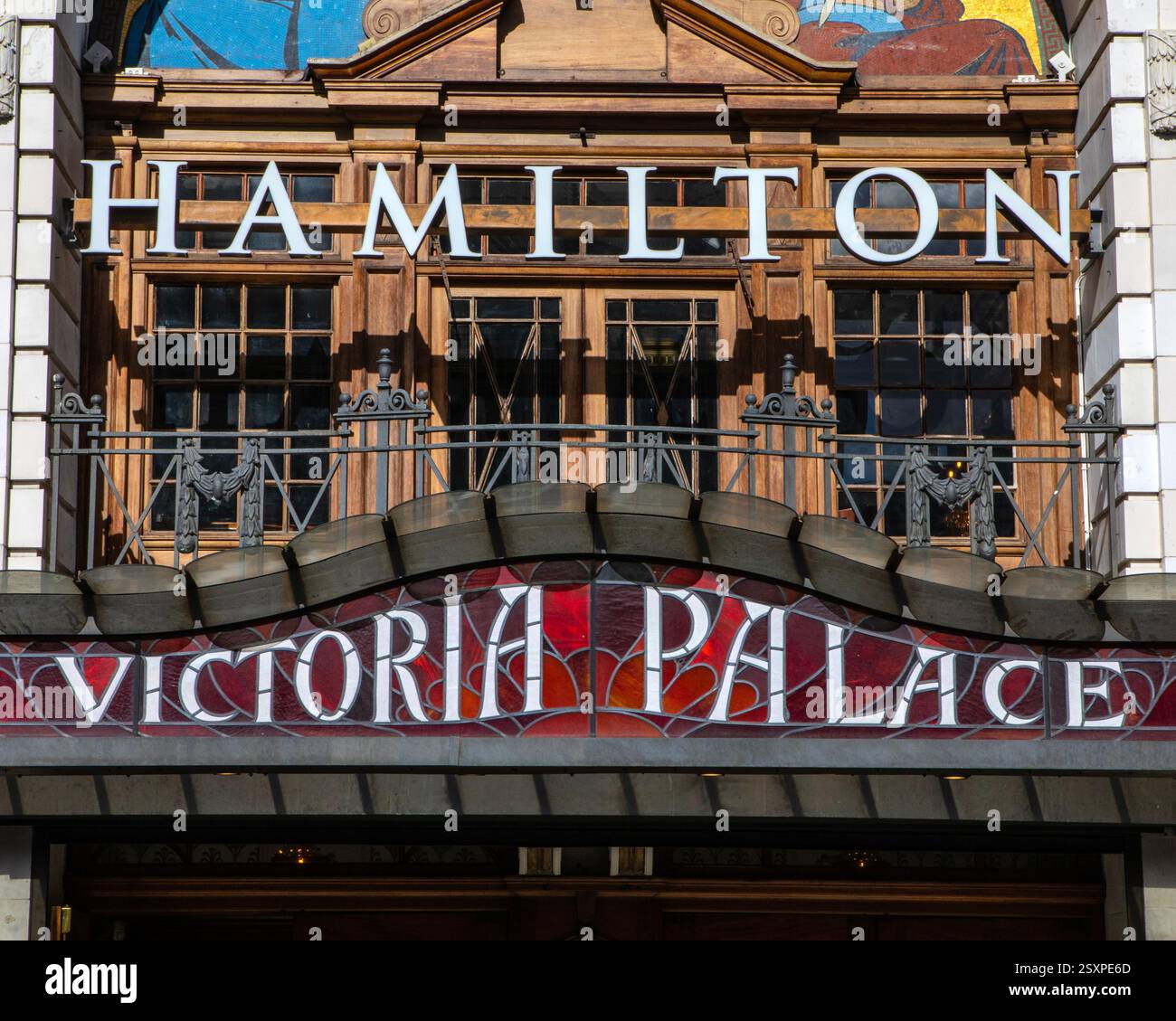 London, UK - March 14th 2023: The sign for Hamilton the Musical, above the entrance to the ...