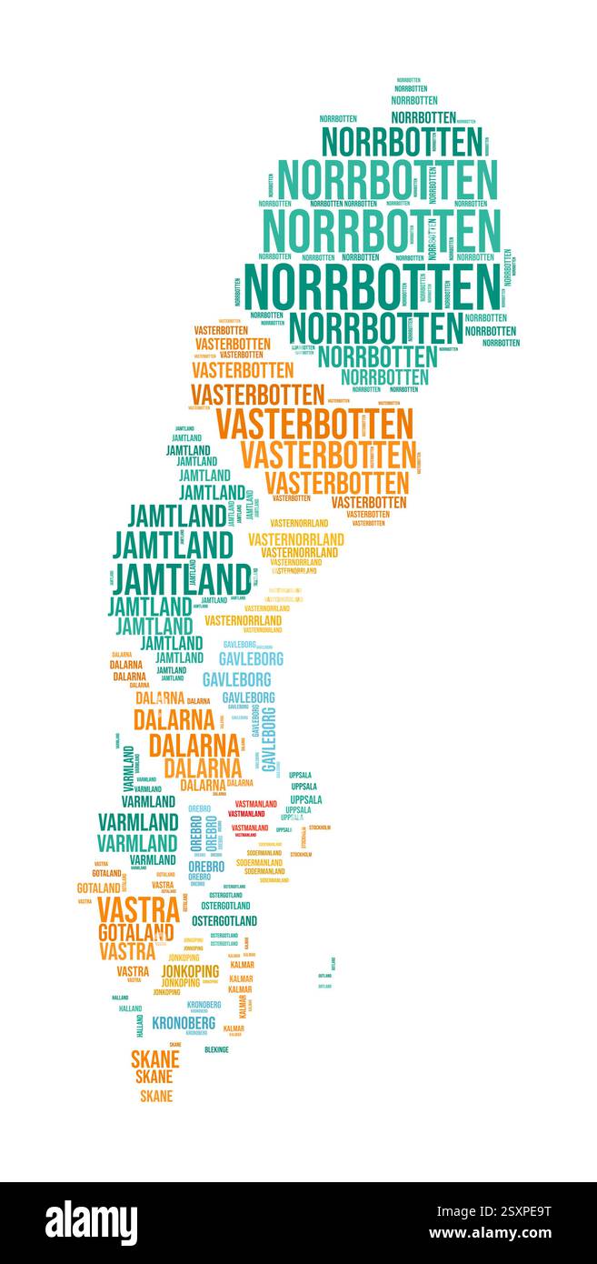 Sweden Word Cloud. Country shape with region division. Sweden ...