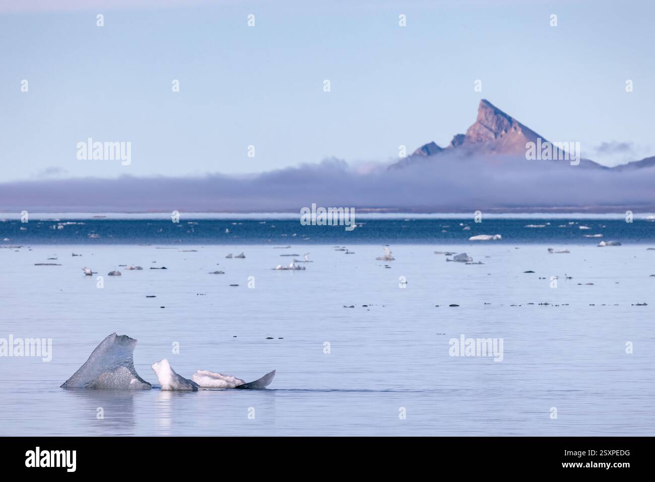 Natural symmetry, Svalbard. Selective focus on small iceberg in the ...