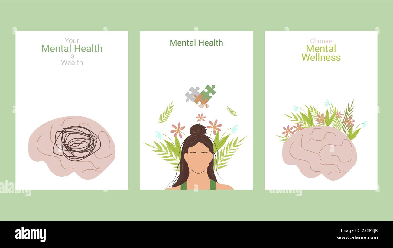 Mental health awareness month layout set poster. Psychological and ...