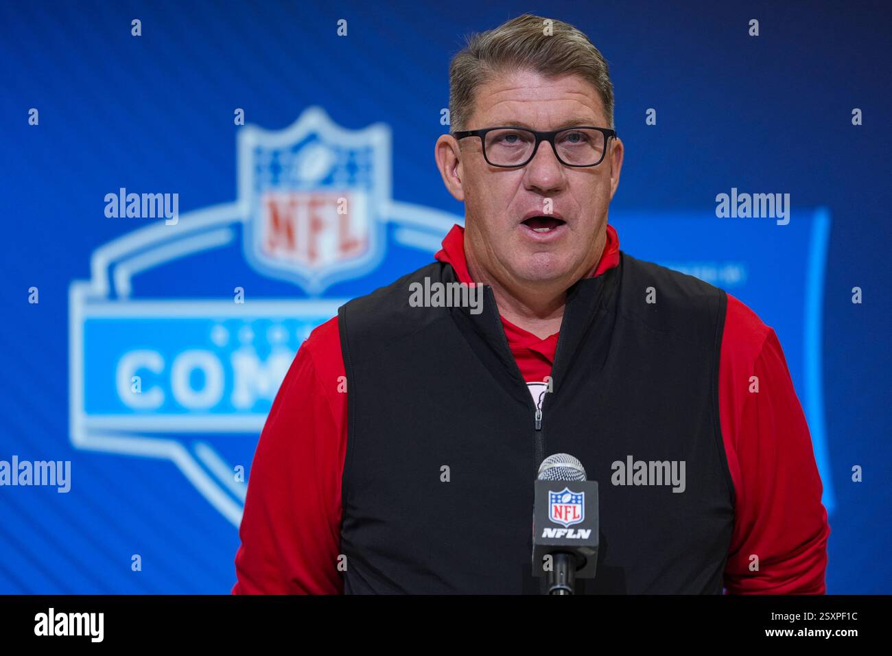 Tampa Bay Buccaneers general manager Jason Licht speaks during a press ...
