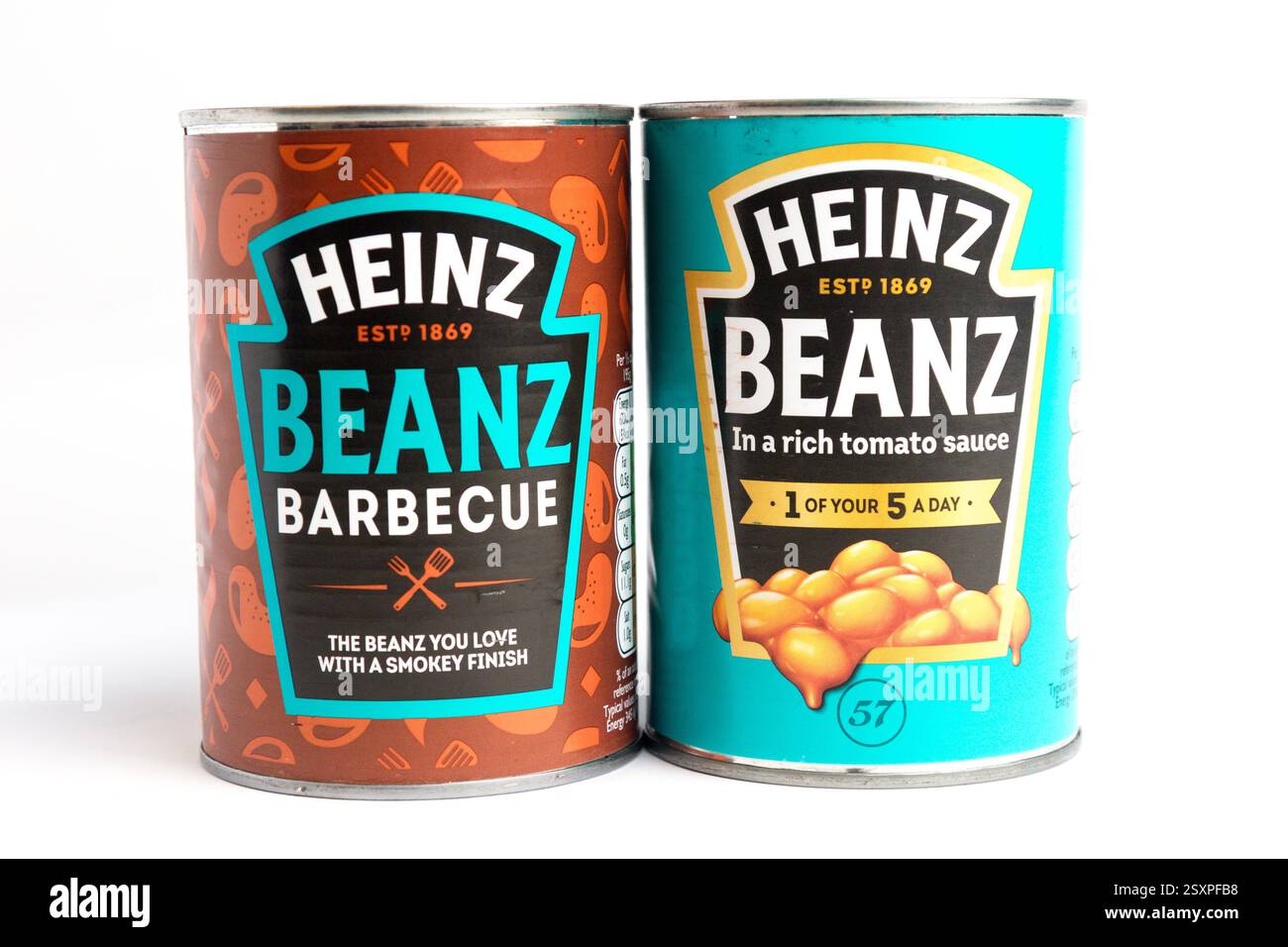 London, United Kingdom 25th February 2025 :- Tins of Heinz Baked Beans and Barbecue Beans ...