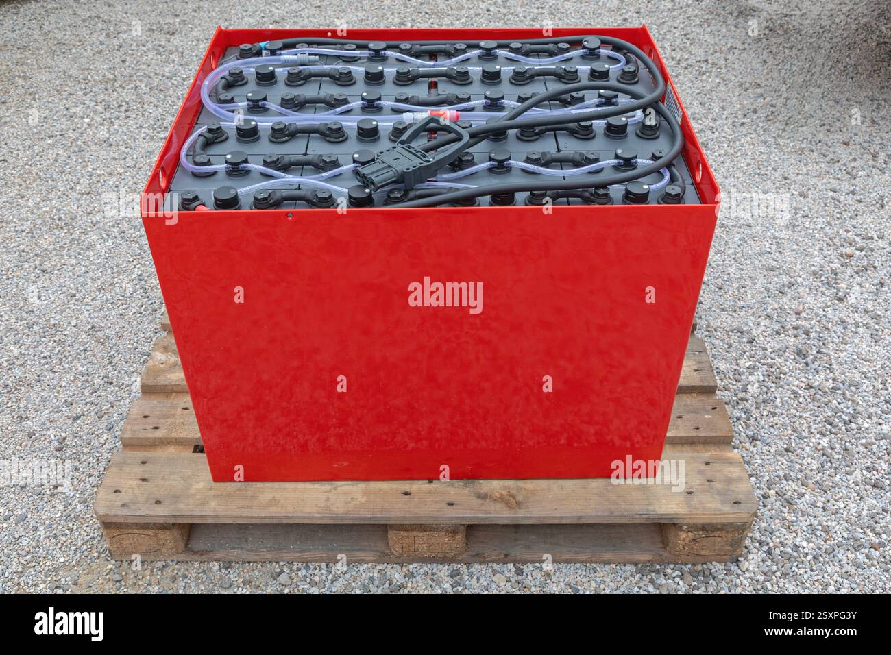 Forklift Lead Acid Battery Pack in Box at Pallet Transport Stock Photo ...