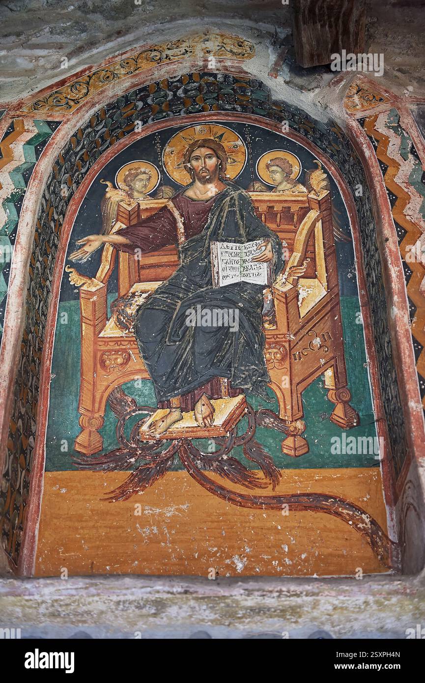 Medieval fresco of Christ - The Meteora Monastery of Great Meteoron on ...