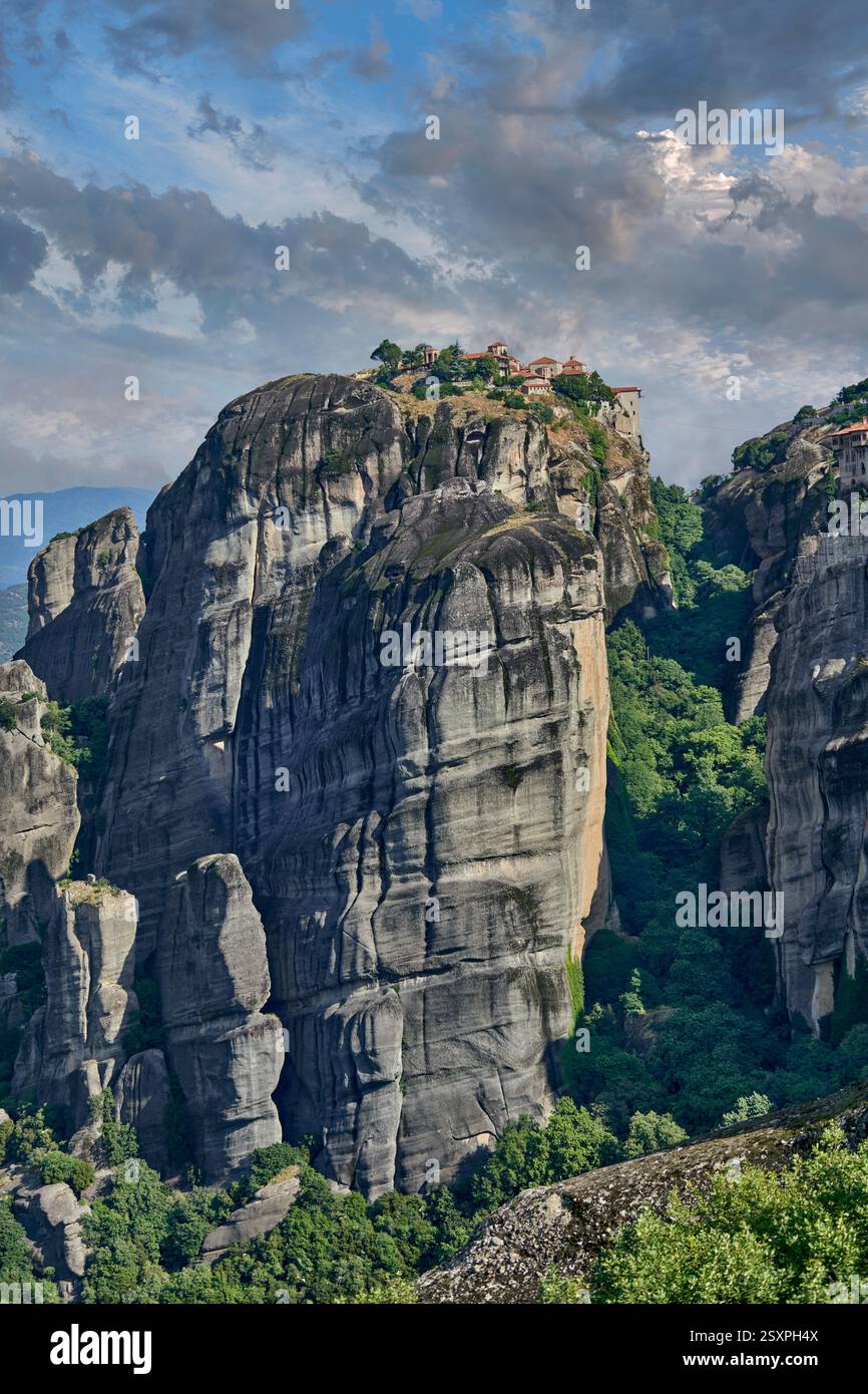 Medieval Meteora Monastery of Great Meteoron on top of a rock pillar in ...