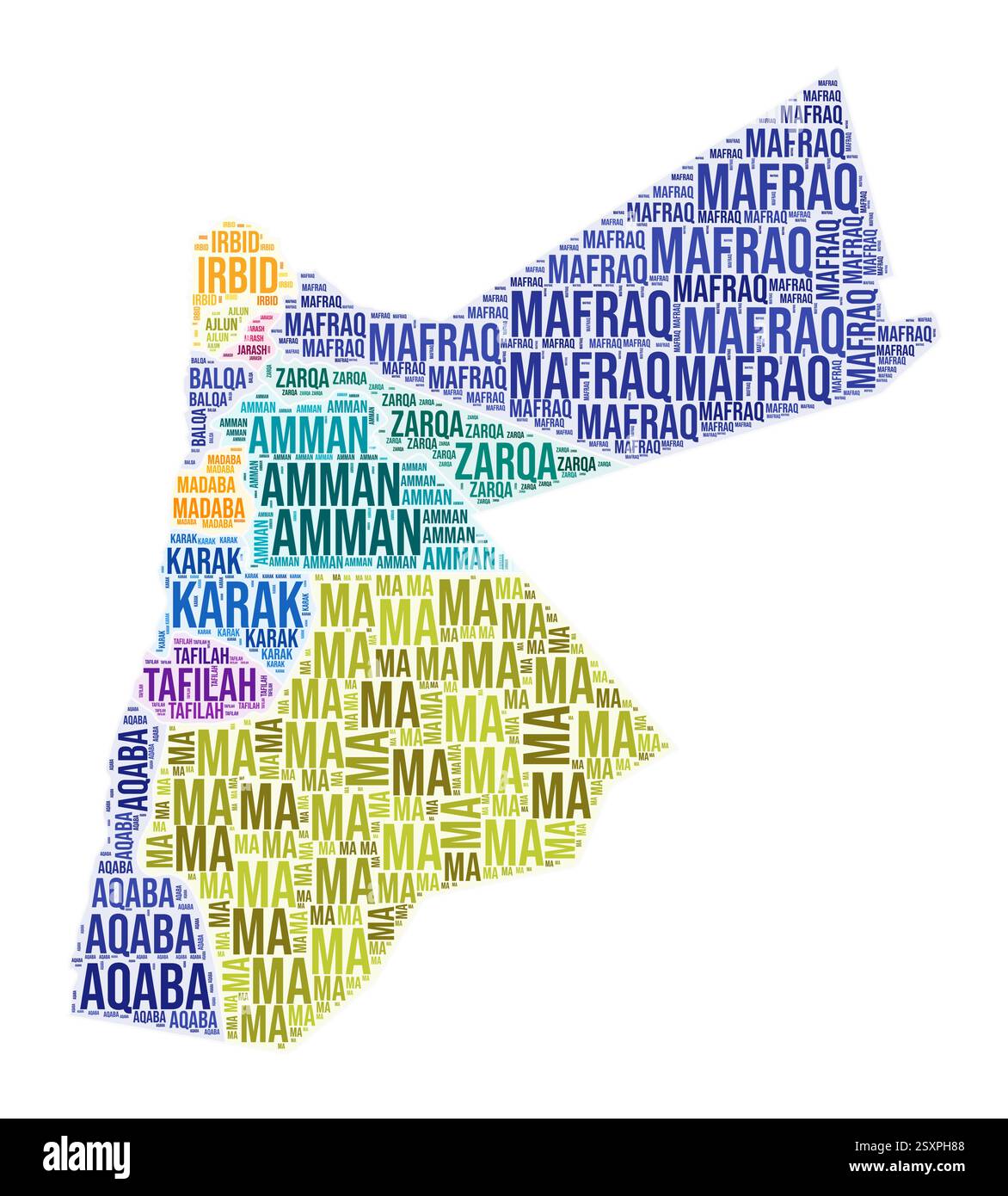 Jordan region word cloud. Country shape design. Jordan colored ...
