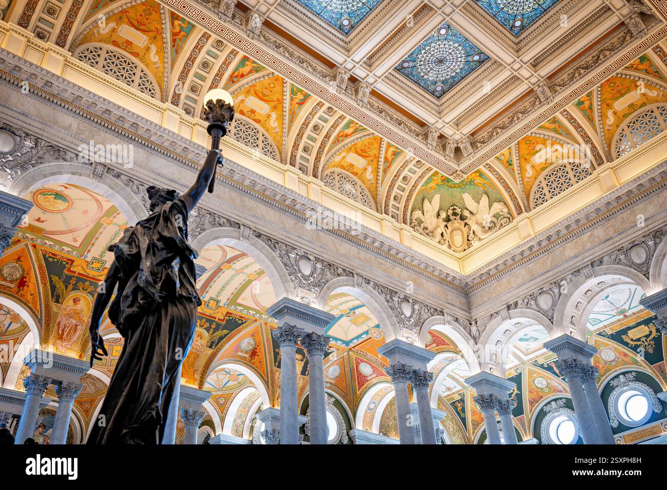 WASHINGTON DC — A bronze statue of a female figure holding an electric ...