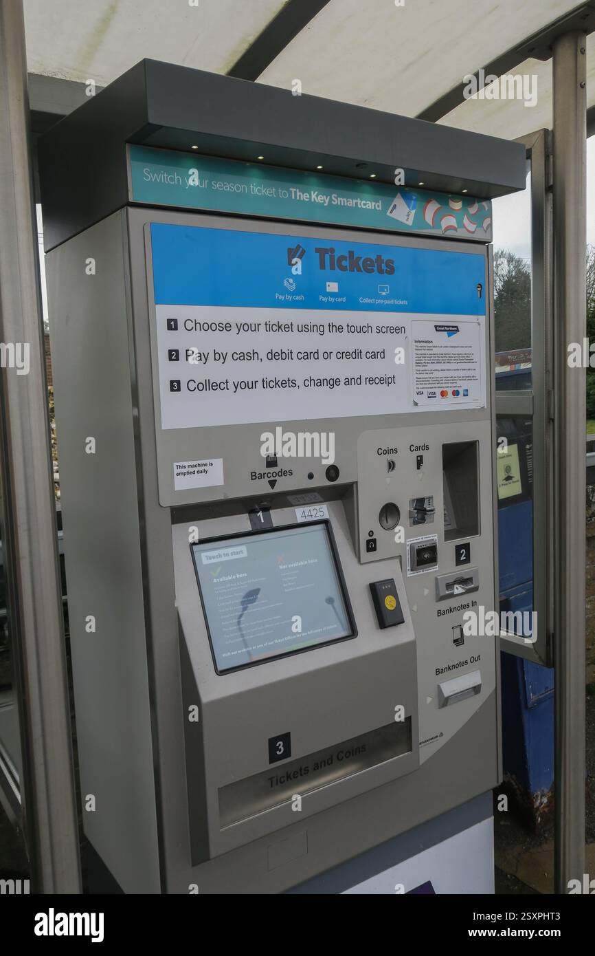 Automatic ticket machine on the platform at Foxton station, an unmanned ...