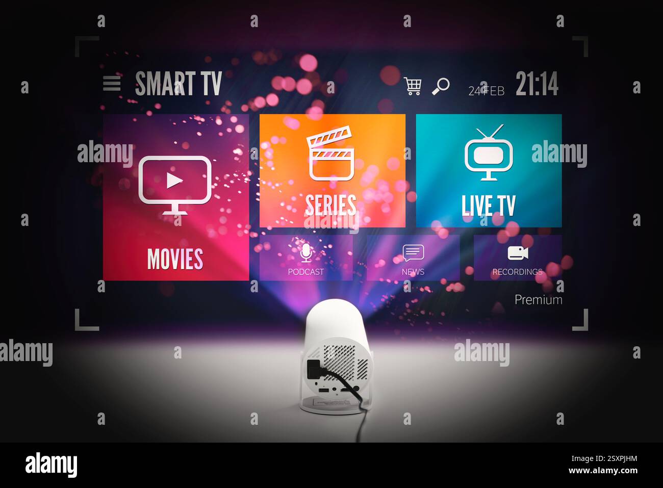 TV streaming app service on projection screen. VOD concept Stock Photo ...