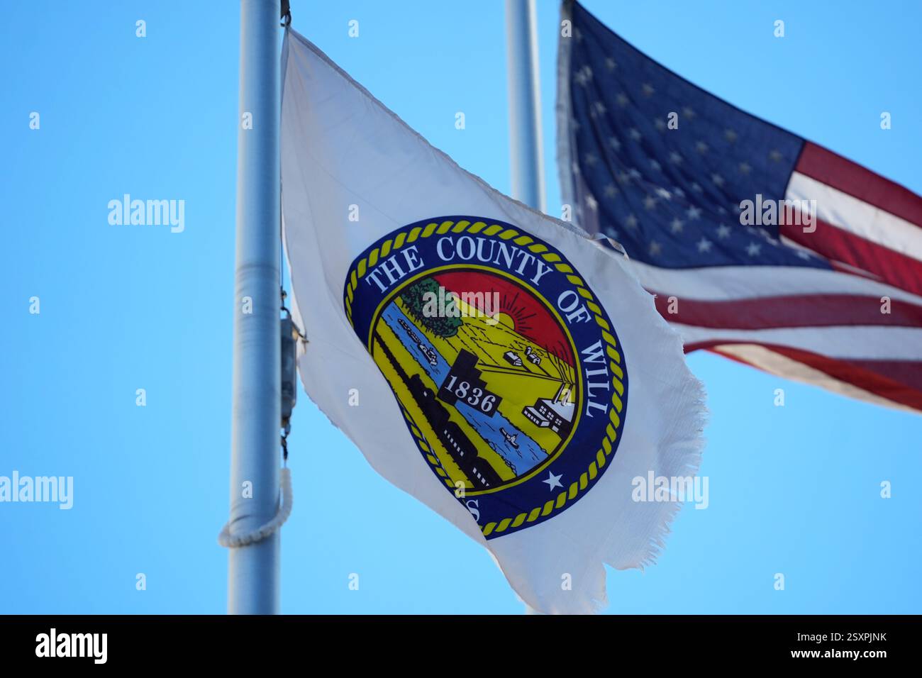 Flags blow in the wind outside Will County Courthouse where Joseph ...