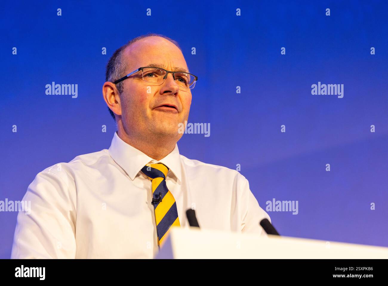 London, UK. 25 FEB, 2025. Tom Bradshaw, president of the NFU, gives the ...