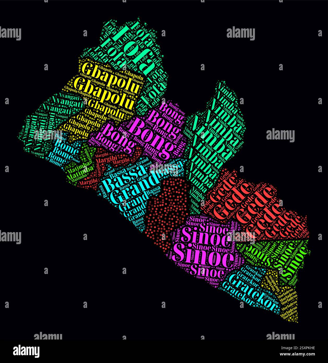 Liberia Word Cloud. Region names of the country in English language ...