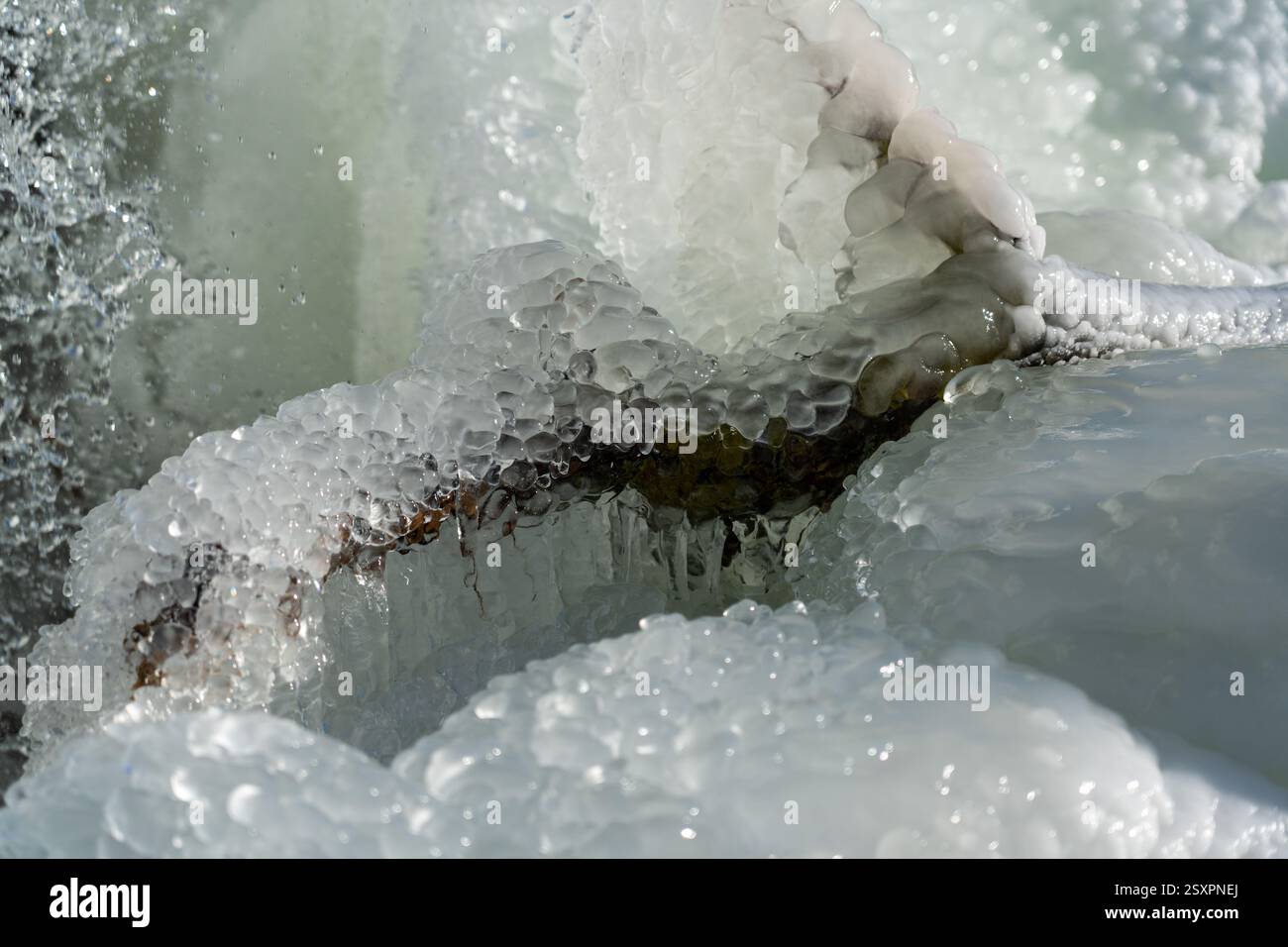 Frozen waterfall. Huge chunks of ice. Blocks of ice in the waterfall ...