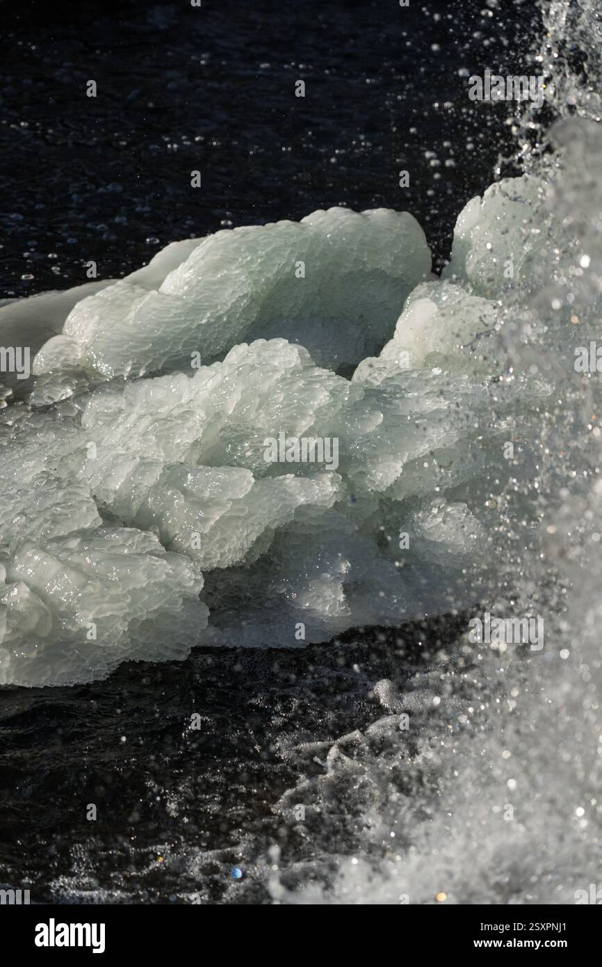 Frozen waterfall. Huge chunks of ice. Blocks of ice in the waterfall ...
